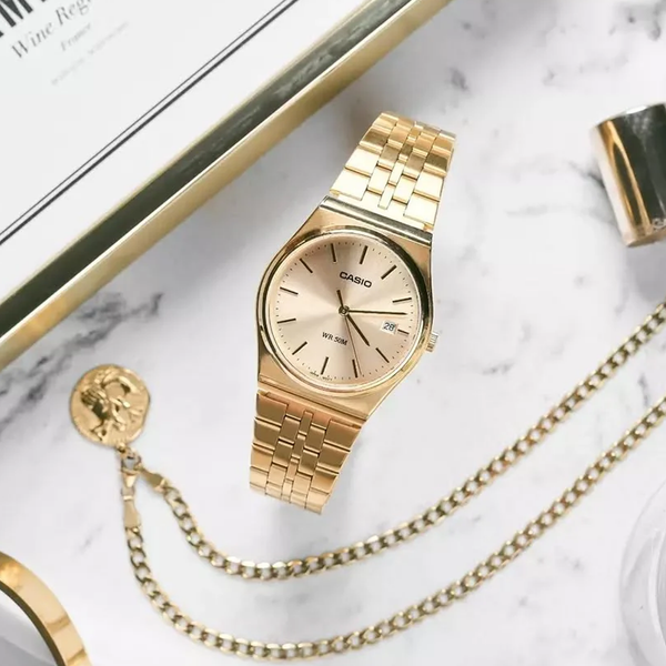 Casio Analogue Goldtone Face S/Steel Band MTPB145G-9A – Laced