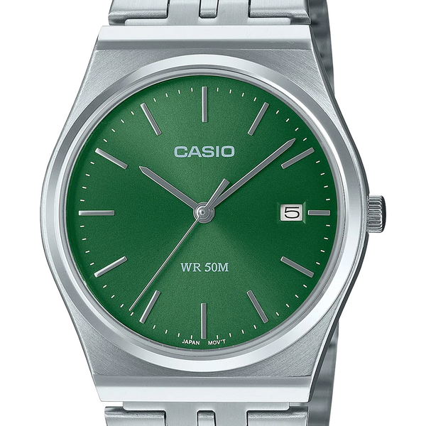 Casio Analogue Retro Green Face/ S/Steel Band MTPB145D-3A – Laced