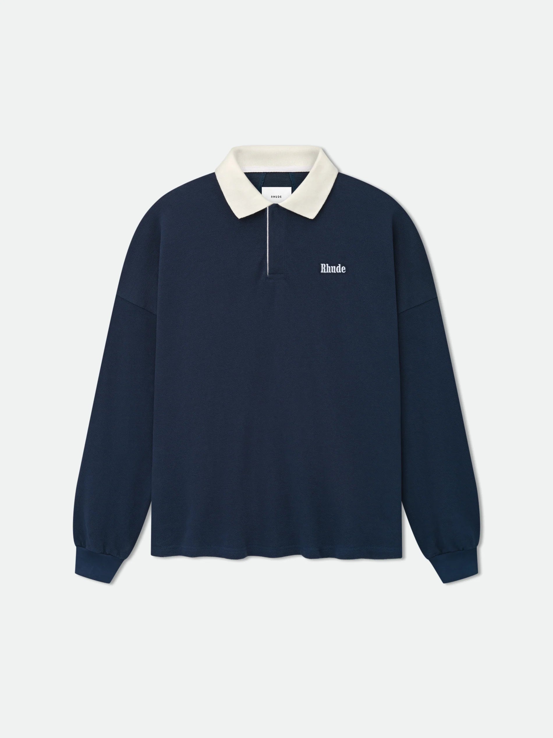 R H U D E Long Sleeve Pique Polo Dark Navy/White – Laced